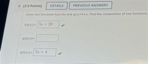 Solved Points]given Two Functions F X 5x ﻿and G X 4 X