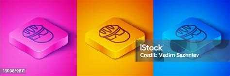 분홍색과 주황색 파란색 배경에 격리 된 등색 라인 자전거 헬멧 아이콘 익스트림 스포츠 스포츠 장비 정사각형 버튼입니다 벡터 건강한 생활방식에 대한 스톡 벡터 아트 및 기타