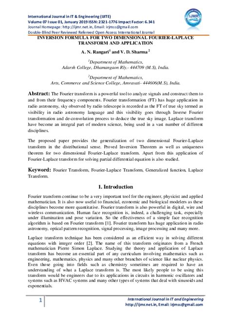 Pdf Inversion Formula For Two Dimensional Fourier Laplace Transform And Application
