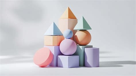 Minimalist 3d Geometric Shapes Pastel Cubes Spheres Pyramids On A Clean White Background