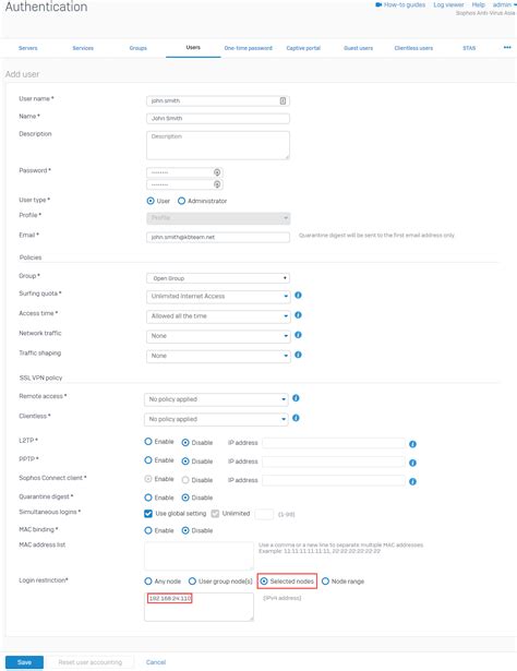 Sophos Firewall Restrict Local User Sign In From Specific Machines When Using Dhcp