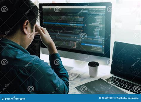 Software Developers Headache With Code Analysis In The Office Stock Image Image Of Programmer