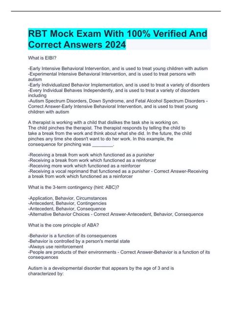 Rbt Mock Exam With 100 Verified And Correct Answers 2024 Rbt Stuvia Us