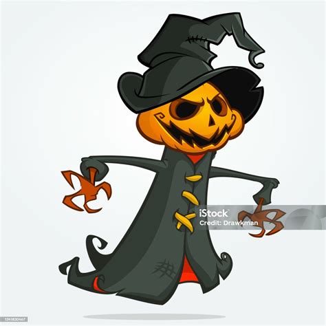 냉혹 한 사신 호박 머리 만화 캐릭터 파티 초대 또는 포스터에 대한 할로윈 잭 O 랜턴 일러스트 디자인 벡터 허수아비 가공의 인물에 대한 스톡 벡터 아트 및 기타 이미지