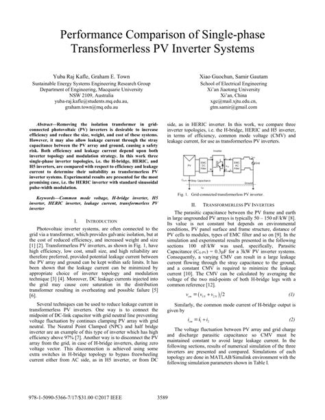 Pdf Performance Comparison Of Single Phase Transformerless Pv