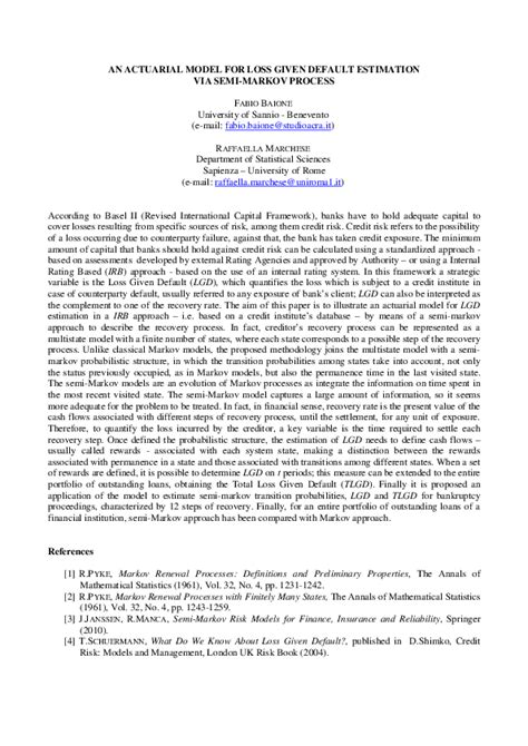 Pdf An Actuarial Model For Loss Given Default Estimation Via Semi