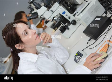 Female Lab Worker Look For Chemical Data In Laboratory Stock Photo Alamy