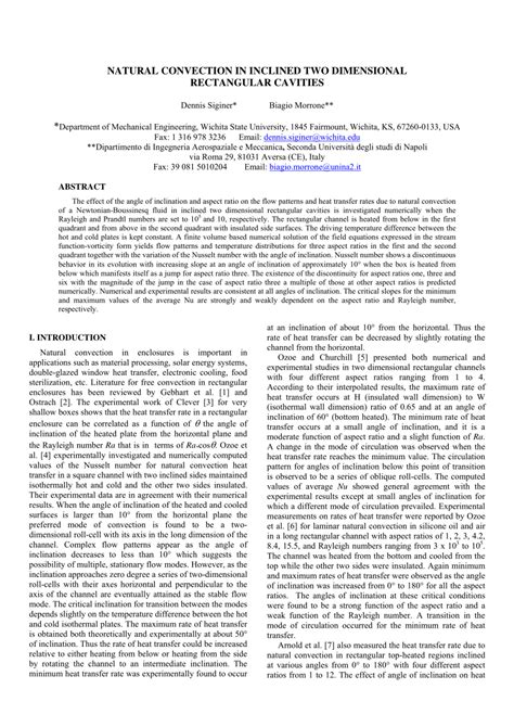 Pdf Natural Convection In Inclined Two Dimensional Rectangular Cavities