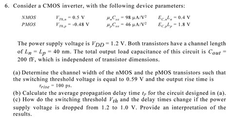Solved Consider A Cmos Inverter With The Following Device