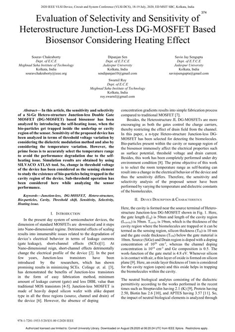 Pdf Evaluation Of Selectivity And Sensitivity Of Heterostructure Junction Less Dg Mosfet Based