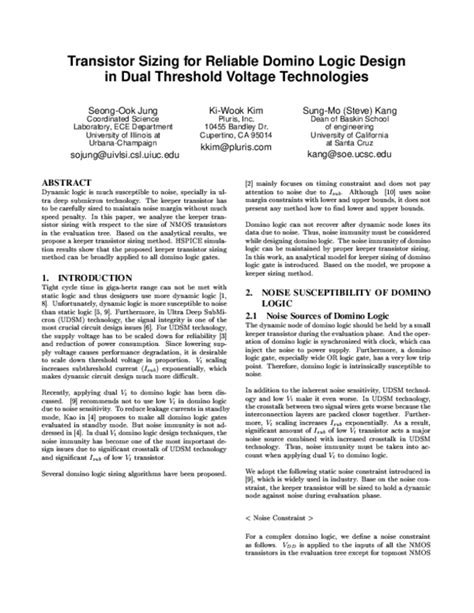 Pdf Transistor Sizing For Reliable Domino Logic Design In Dual Threshold Voltage Technologies