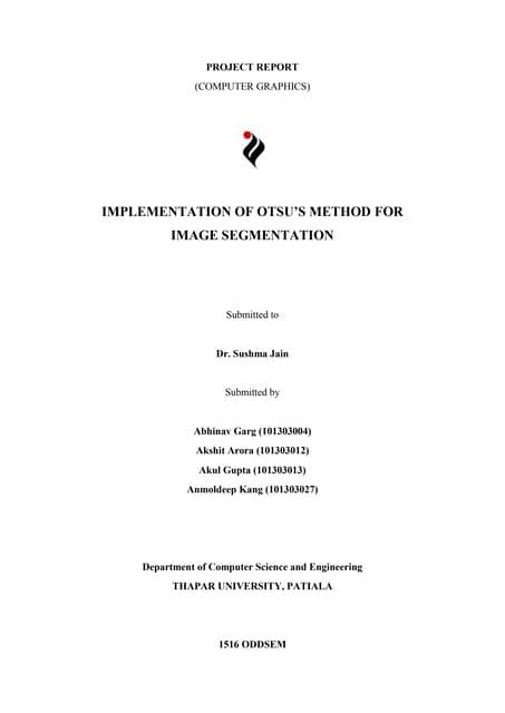 Image Segmentation Using Otsus Method Computer Graphics Ucs505