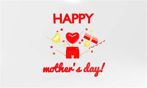 선물 상자 풍선 심장 3d 렌더링 일러스트와 행복한 어머니의 날 장식 배경 0명에 대한 스톡 사진 및 기타 이미지 0명