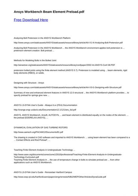 Pdf Ansys Workbench Beam Element Preload · Ansys Workbench Beam Element Preloadpdf Rbe3