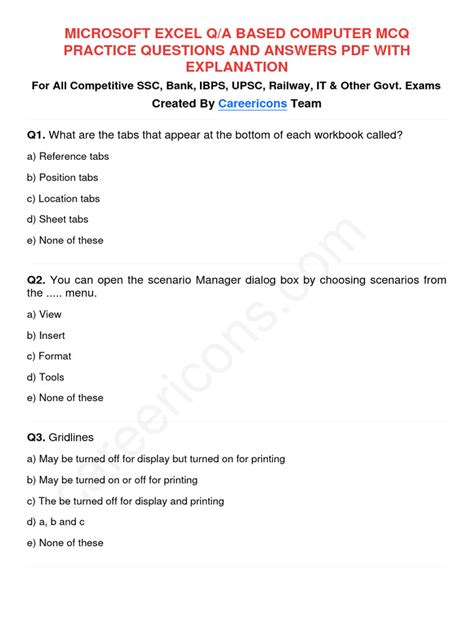 143 Microsoft Excel Qa Based Computer Mcq Ms Excel Set 2 Question