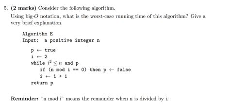Solved 5 2 Marks Consider The Following Algorithm Using