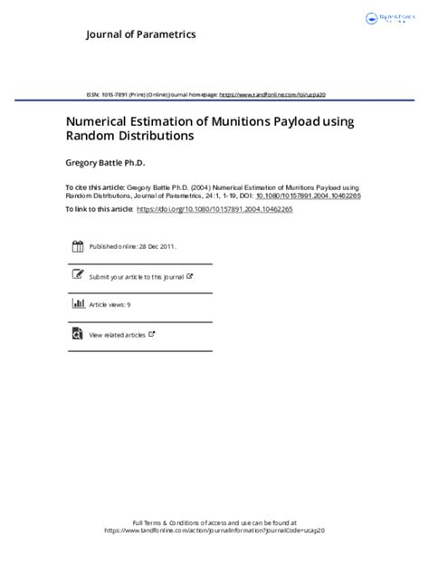 Pdf Numerical Estimation Of Munitions Payload Using Random Distributions
