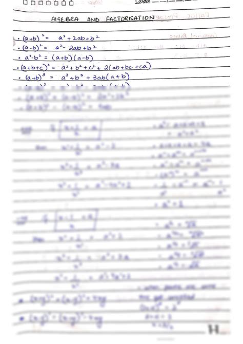 Solution Algebra And Factorisation Important Formulas Studypool