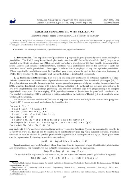pdf parallel standard ml with skeletons