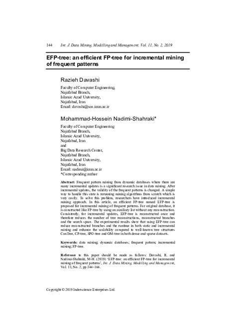 Pdf Efp Tree An Efficient Fp Tree For Incremental Mining Of Frequent