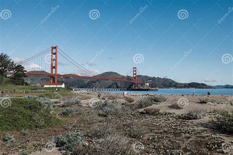 Golden Gate Bridge In San Francisco From Crissy Field Beach Stock Image