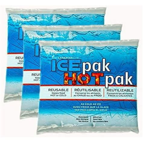 Cryopak Reusable Ice Pak Hot Pak 3 Pack For Coolers Lunch Box And