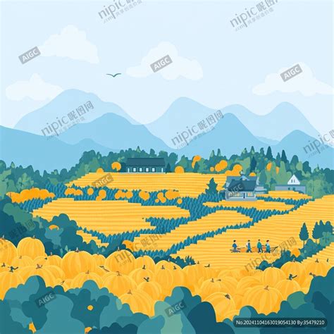 Ai创作图乡村田野插画 金色秋天乡村田野风景 乡村田园插画 农田插画 农家丰收插画 田间农业插画 种植基地插画包装 茶园风光插画 果园插画田园风光 农村风景插画 茶山插画 田园风光插画 寒露