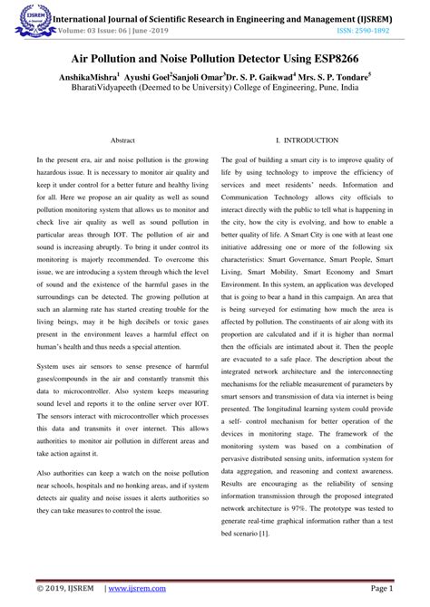 PDF Air Pollution And Noise Pollution Detector Using ESP