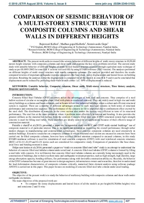 Pdf Comparison Of Seismic Behavior Of A Multi Storey Structure With Composite Columns And
