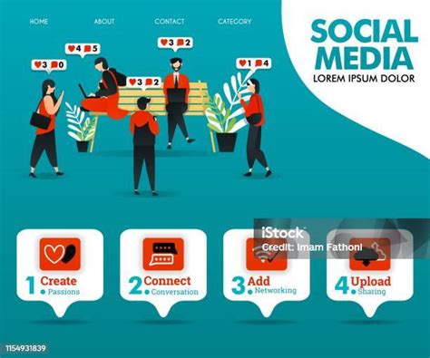 사람들은 소셜 미디어에서 소통 하느라 바쁘다 랜딩 페이지 템플릿 Ui 웹 모바일 앱 포스터 배너 전단지 벡터 일러스트 레이 션