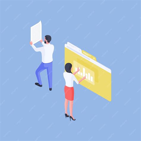 Premium Vector Isometric Vector Illustration Of Male Worker Reading Paper Near Female