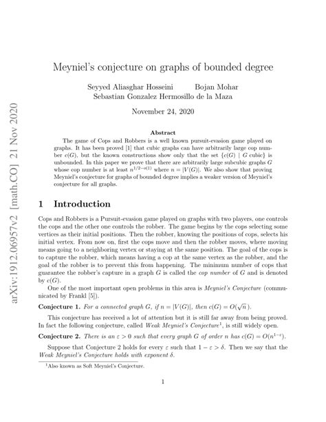 Pdf Meyniels Conjecture On Graphs Of Bounded Degree