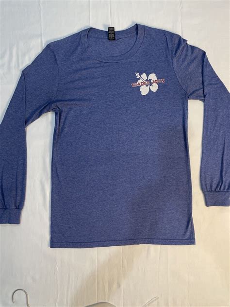 Trader Joes Hibiscus Flower Blue Long Sleeved Employ Gem