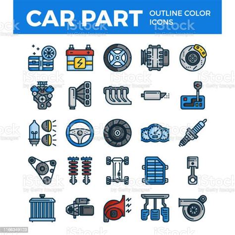 차량 및 자동차 부품은 색상 아이콘을 간략하게 설명합니다 픽셀 완벽한 정렬 아이콘 벡터 일러스트레이션 벡터에 대한 스톡 벡터 아트 및 기타 이미지 Istock