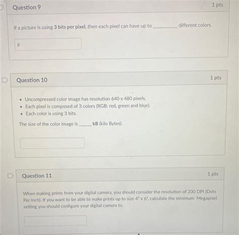 Solved If A Picture Is Using 3 Bits Per Pixel Then Each