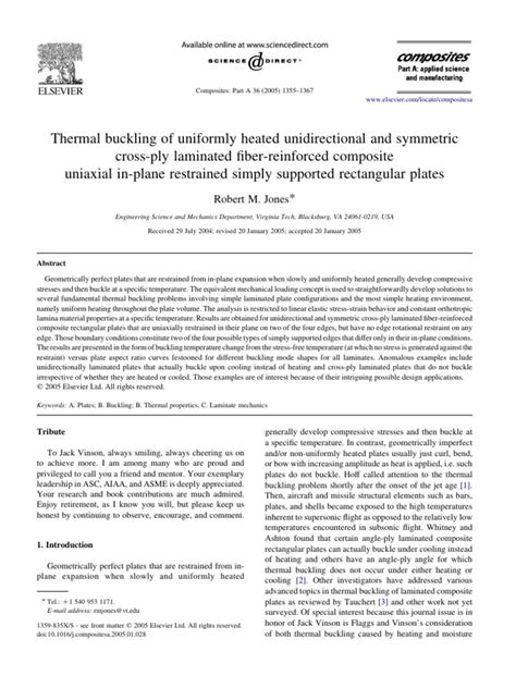 Thermal Buckling Of Uniformly Heated Unidirectional And Symmetric Cross Ply Laminated Fiber