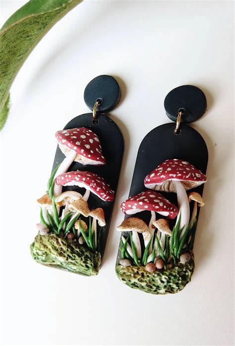 Mushroom Earrings Statement Earrings Handmade Polymer Clay Et