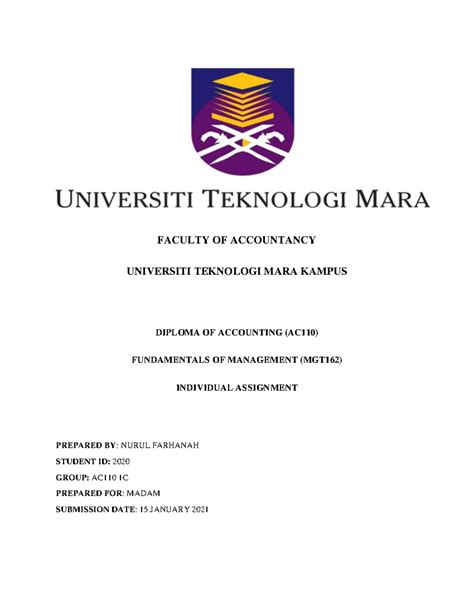 Uitm Assignment Cover Page William Rampling