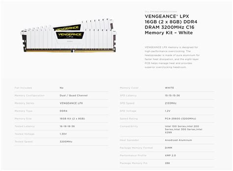 Corsair Vengeance Lpx 16gb2x8gb Ddr4 3200 Memory White