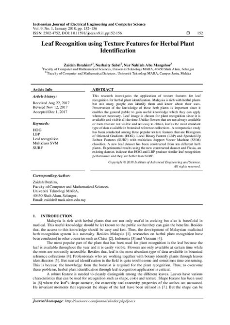 Pdf Leaf Recognition Using Texture Features For Herbal Plant Identification