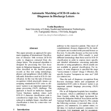 Automatic Matching Of Icd 10 Codes To Diagnoses In Discharge Letters