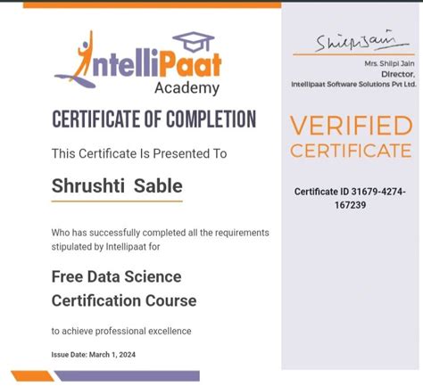 completed data science course with intellipaat shrushti sable posted