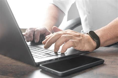Closeup Shot Hands Using Laptop Computer And Internet Typing On Keyboard Searching Information