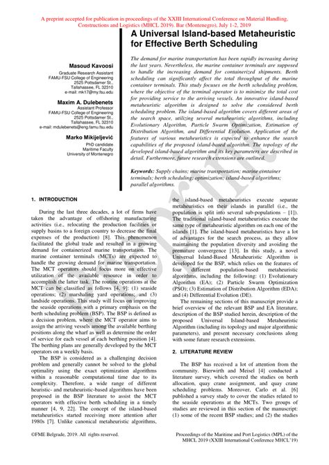 pdf a universal island based metaheuristic for effective berth scheduling