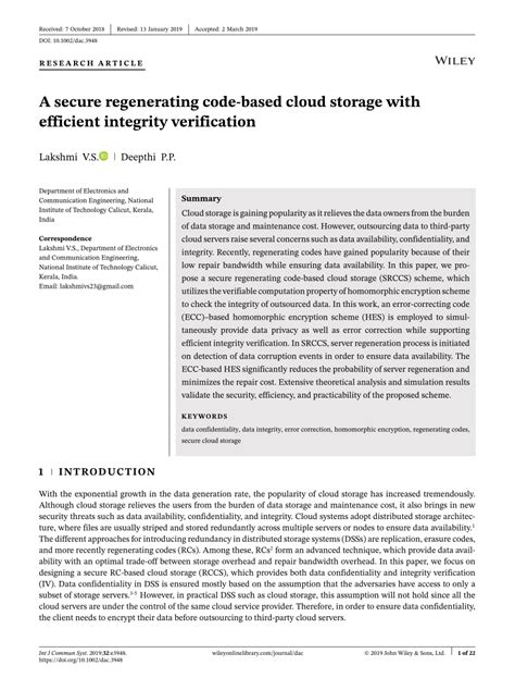 A Secure Regenerating Code Based Cloud Storage With Efficient Integrity Verification Request Pdf