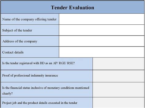 Tender Evaluation Form Editable Pdf Forms