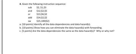 Solved 4 Given The Following Instruction Sequence Sub 2
