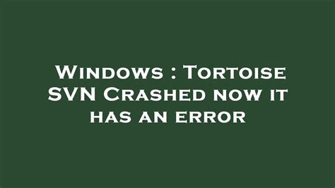 Windows Tortoise Svn Crashed Now It Has An Error Youtube
