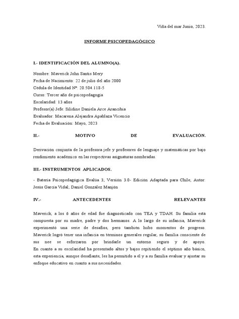 Informe Psicopedagogico Pdf