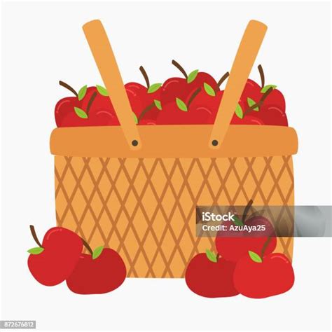 빨간 사과 바구니 만화 벡터에 개념에 대한 스톡 벡터 아트 및 기타 이미지 개념 개념과 주제 건강한 생활방식 Istock